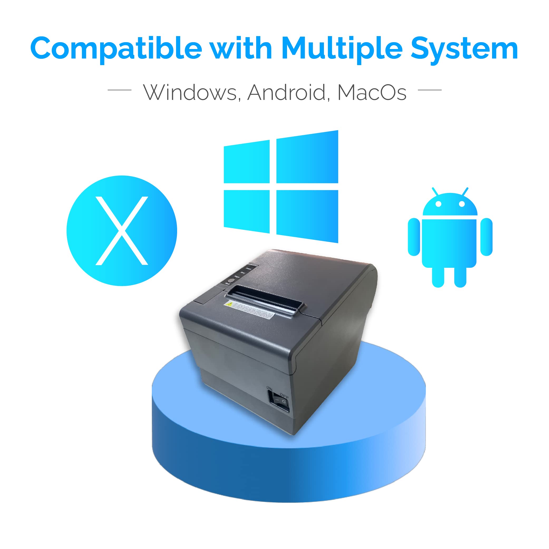 MR.BOSS 3 Inch Width Receipt Thermal Printer Bluetooth WiFi USB Support Food Delivery Ticket Printing App Ubereats Doordash Grubhub Postmates Also for Togo Shop Bubble Tea Fastfood Restaurant