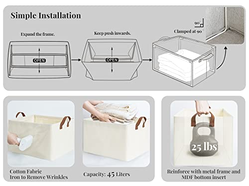 StorageWorks 45L Extra Large Fabric Storage Bins with PU Handles 2-pack, Underbed Storage Box, Under Bed Clothes Organize 2-pack