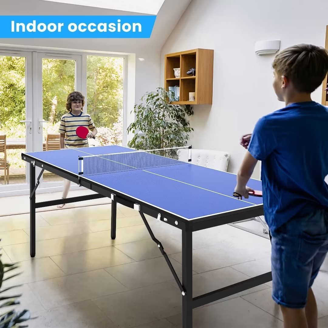 NOIFUM Foldable Table Tennis Table, Portable Ping Pong Table Game Set,60x26x27.5 Inch, Blue