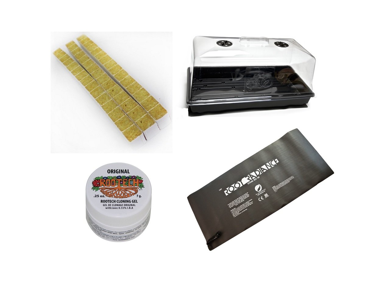 GROW1 Complete Propagation Cloning Kit, Heat Mat, 10-20 Tray, Humidity Dome, Rockwool Cubes & Rooting Gel