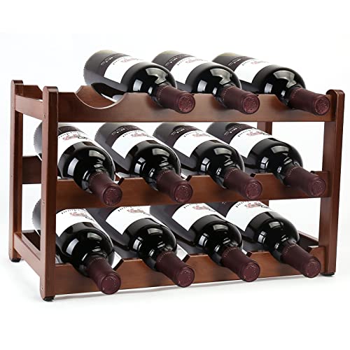 OBloved 3 Tier Stackable Wine Rack, Wine Bottle Holder, Bamboo Bottle Organizer, Countertop Wine Storage Holder, Wine Storage (12 Bottles)