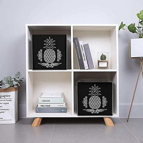 Pineapple Art Collapsible Storage Bins Basics Folding Fabric Storage Cubes Organizer Boxes with Handles