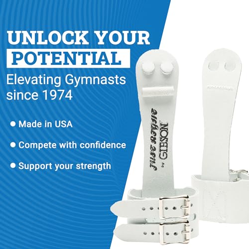 Gibson Athletic Girls Double Buckle Just Right Uneven Bar Grips, Gymnastics, Girls, White, Medium
