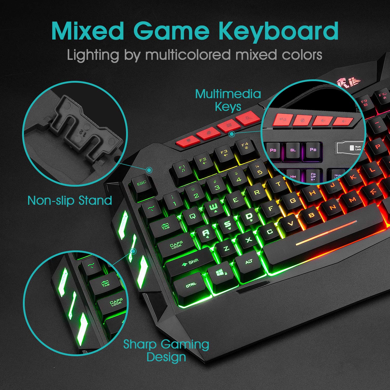 Rii Wired Gaming Keyboard and Mouse Combo,RGB LED Backlight,USB Plug-and-Play for Windows/Mac/Laptop/PC/Laptop,Business Office