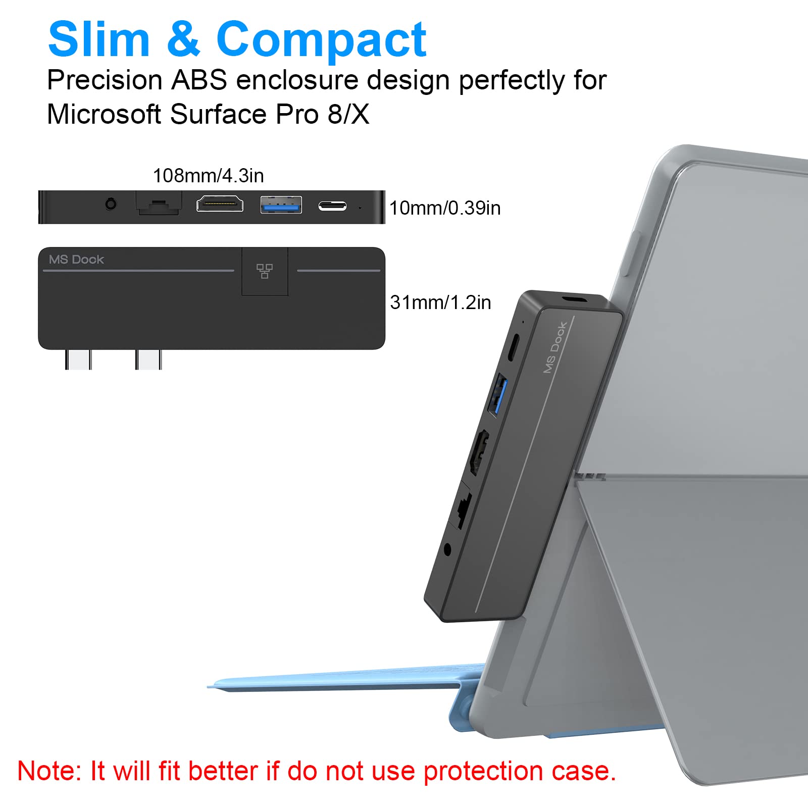 MS Surface Pro 8 USB C Hub, 10-in-1 Surface Pro 8 Hub Docking Station with 4K HDMI, USB-C Thunderbolt 4 (DP+PD Charging+Data),USB C(Data),100M LAN, Audio,USB 3.0, TF/SD Card for Surface Pro 9/Pro 8/X