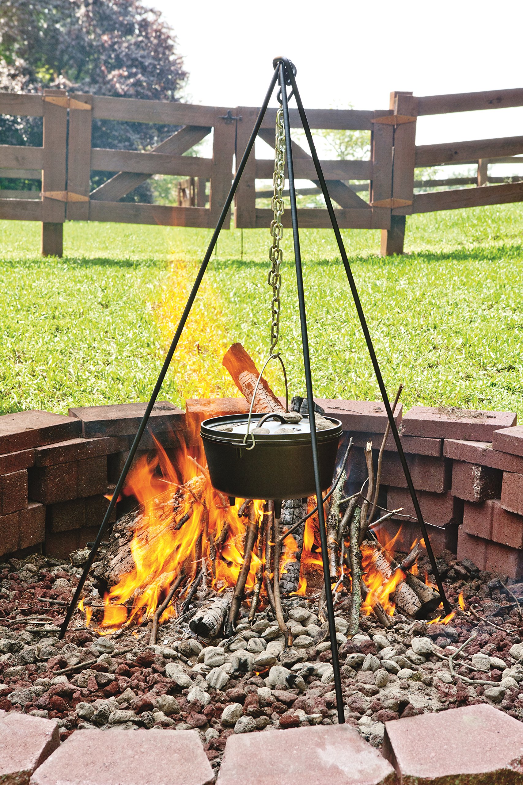 Lodge L10DCO3 Cast Iron Deep Camp Dutch Oven (5-Quart) and Lodge 3TP2 Camp Dutch Oven Tripod (43.5-Inch, Black)