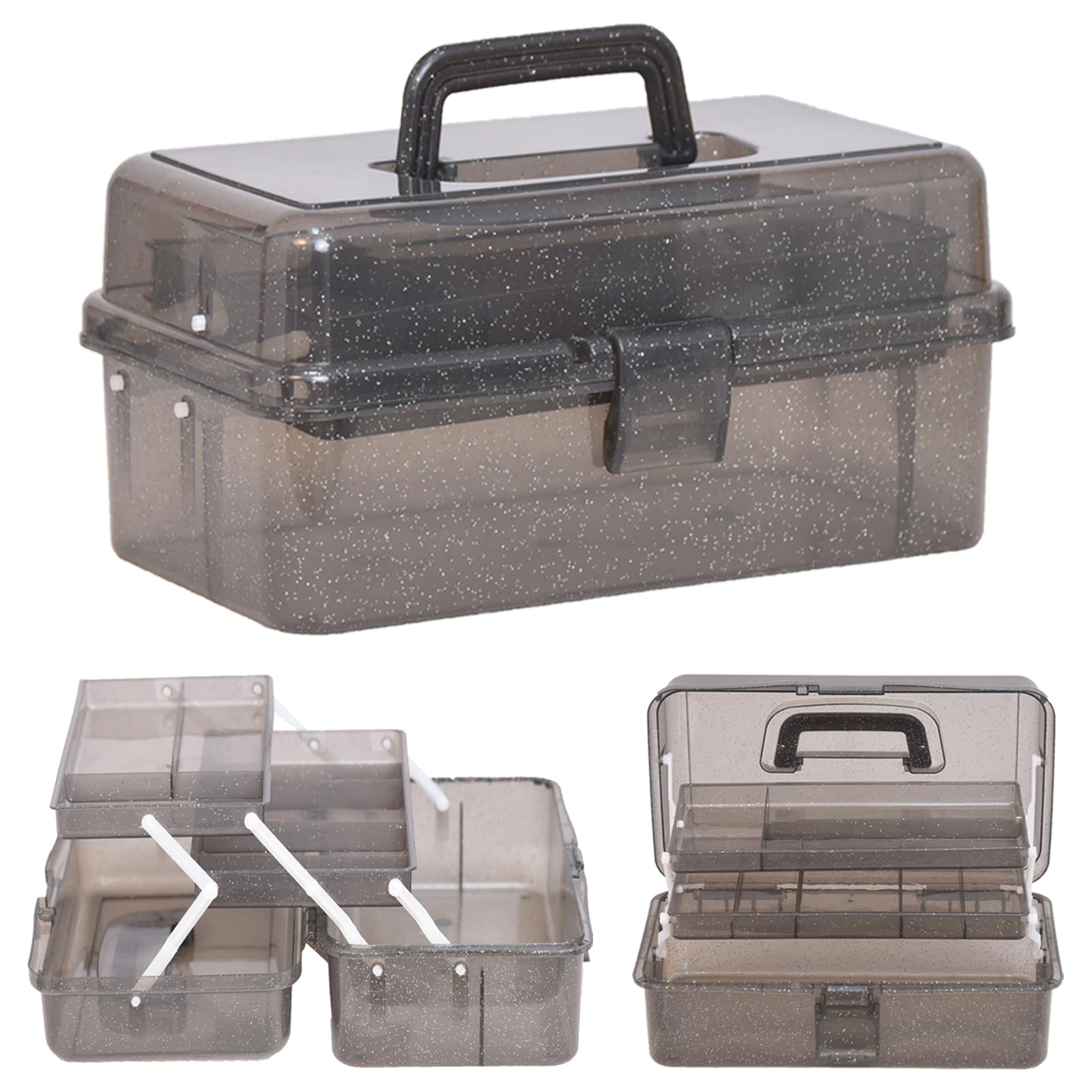 WGFIPQWDB 13-inch Transparent Art Storage Box/Toolbox, Portable Multi-layered with Handle for Art, Craft, Cosmetics, Medicine, and Toy Storage