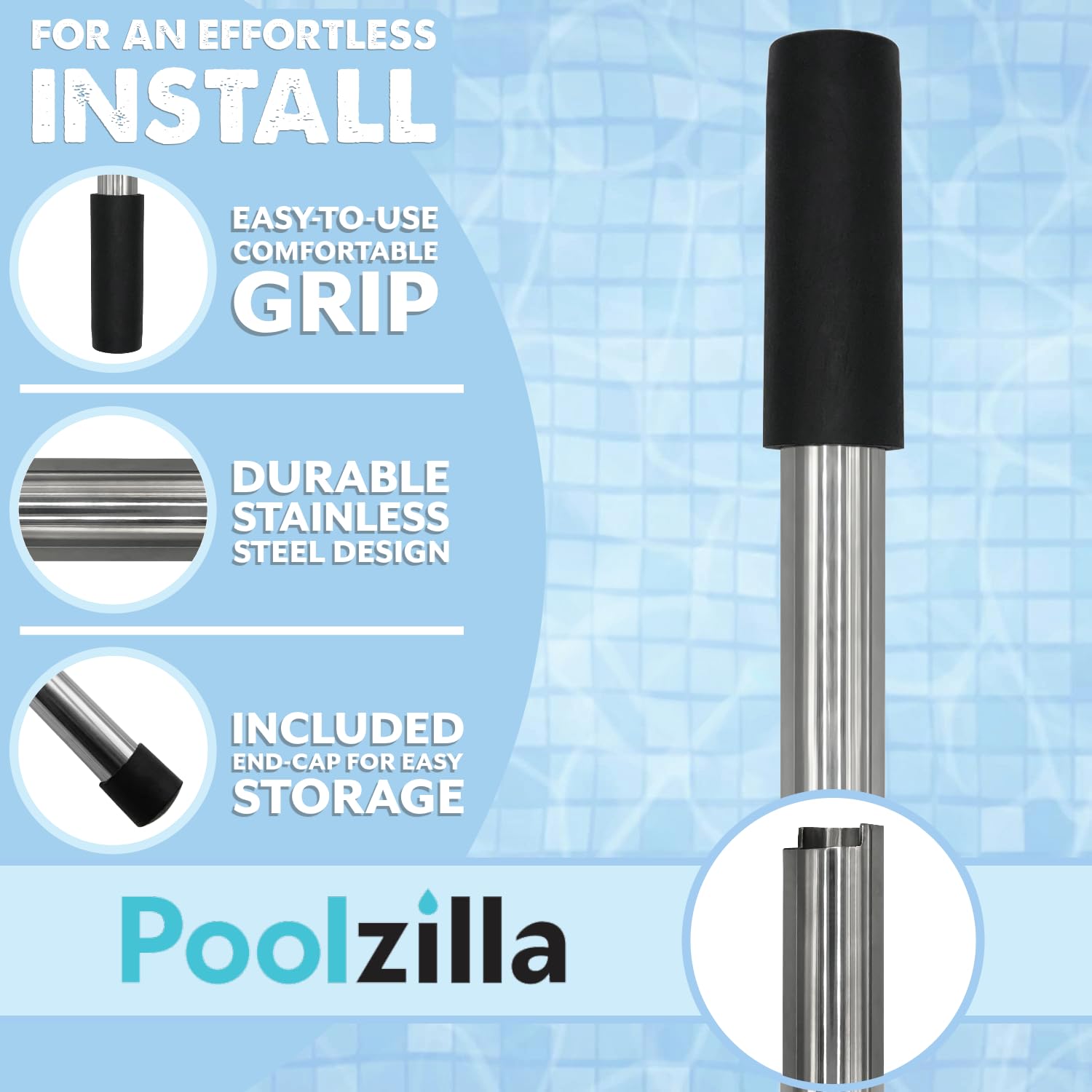 Poolzilla 24" Stainless Steel Installation Rod for Brass Anchors, Easily Install and Remove Spring for Pool Opening and Closing