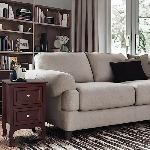 Royard Oaktree Upgraded Set of 2 Wooden Side Table with 2 Drawers Farmhouse Bedside Table with Storage for Bedroom Living Room,Brown