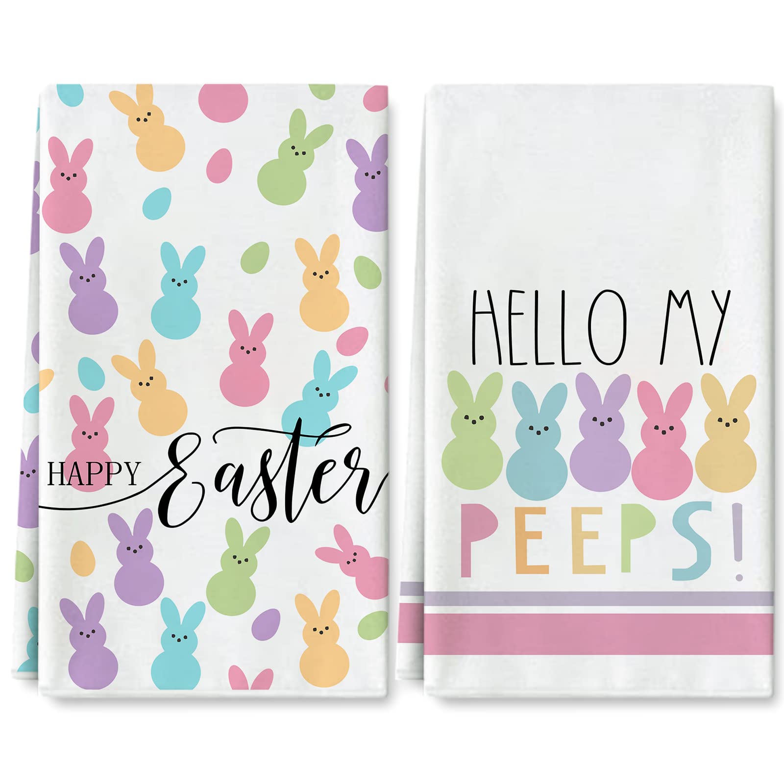 Lingtoolator Easter Kitchen Towel Easter Cartoon Rabbit Bunny Dish Towel 18 x 28 Inch Hand Drying Tea Towel for Spring Holiday Cooking Baking Cleaning, 18 x 28 Inch, 2 Pack