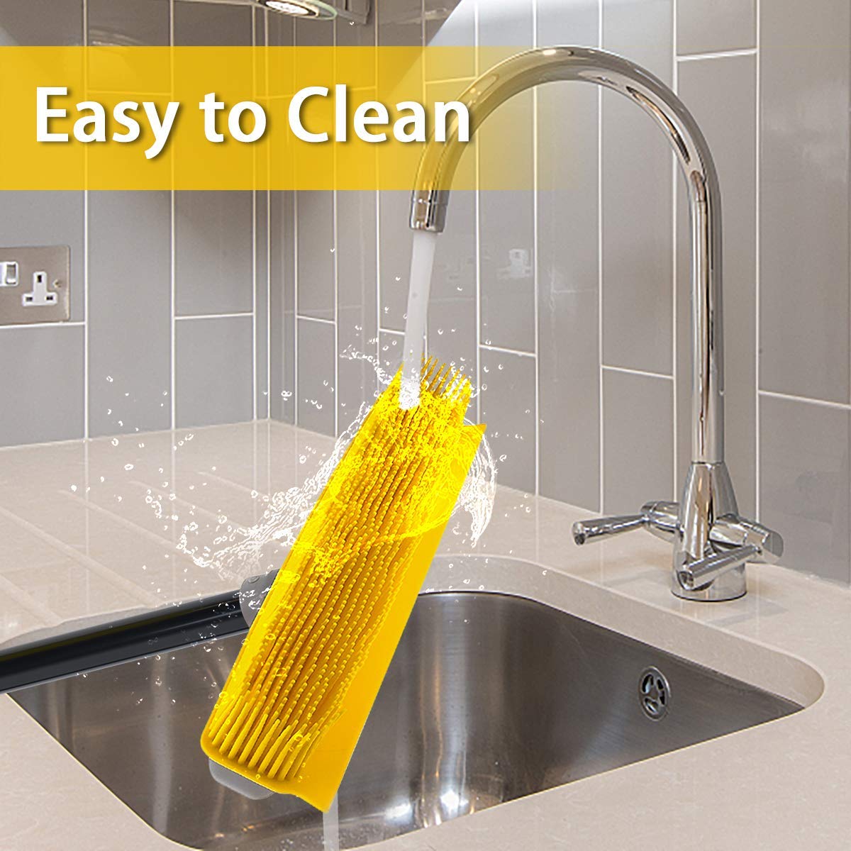 Pet Hair Broom Rubber Broom 59" Long Handle with Build-in Squeegee Silicone Broom for Sweeping Hardwood Floor Tile