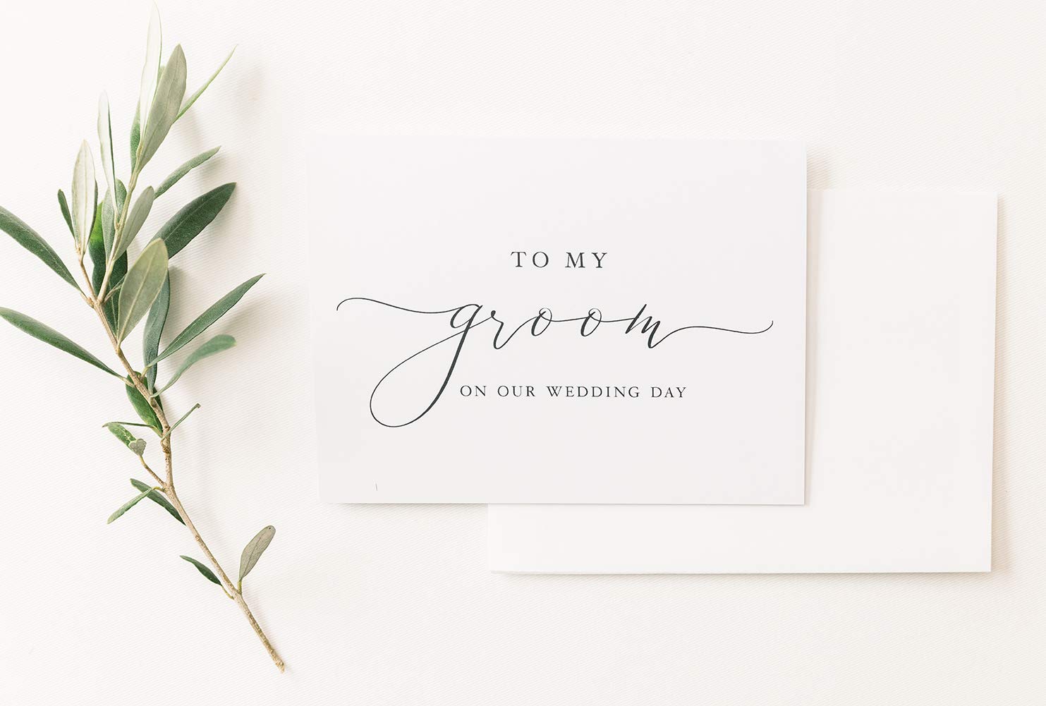 To My Bride To My Groom On Our Wedding Day Card 4x5.5 Folded White Card with Black Caligraphy with Gold Foil Lined Envelopes 2 Card Set Vow Cards Elegant Minimalist Style Wedding Cards