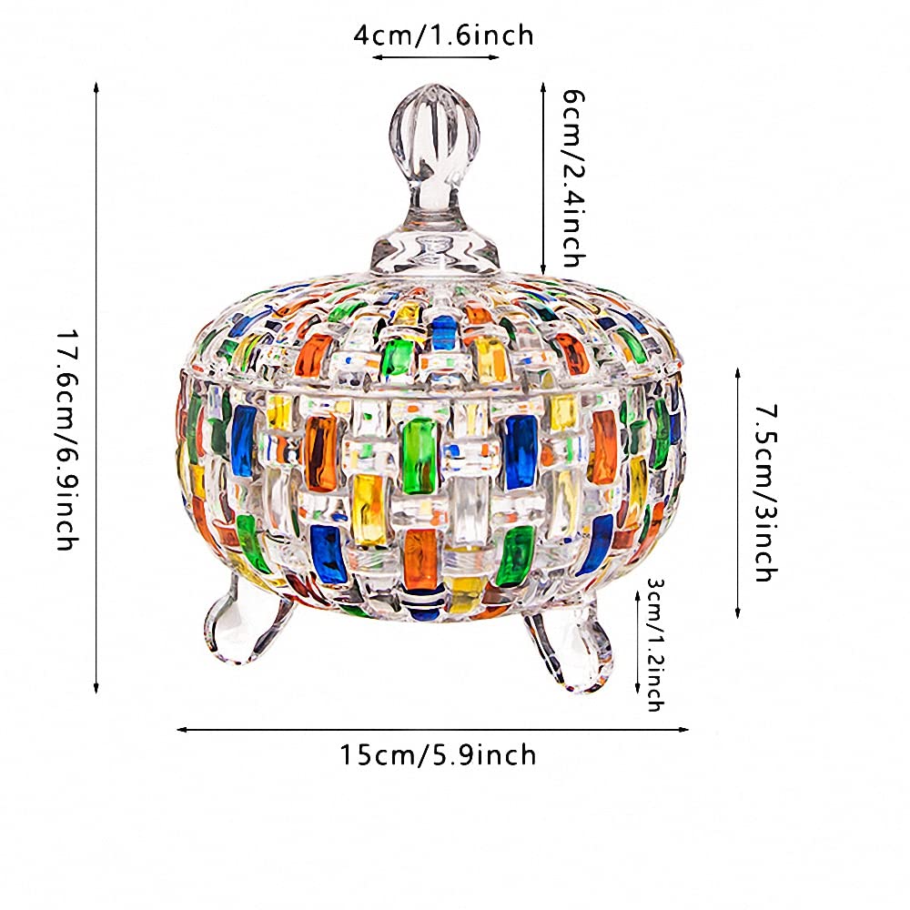MAGCOLOR Elegant-Hand Painted Colorful Woven Easter Large Crystal Glass Candy Box candy servers,candy jars with Lid,Jewelry Box,Storage Jar,Candy dish covered,Great Gift for Family Friends-24 oz.