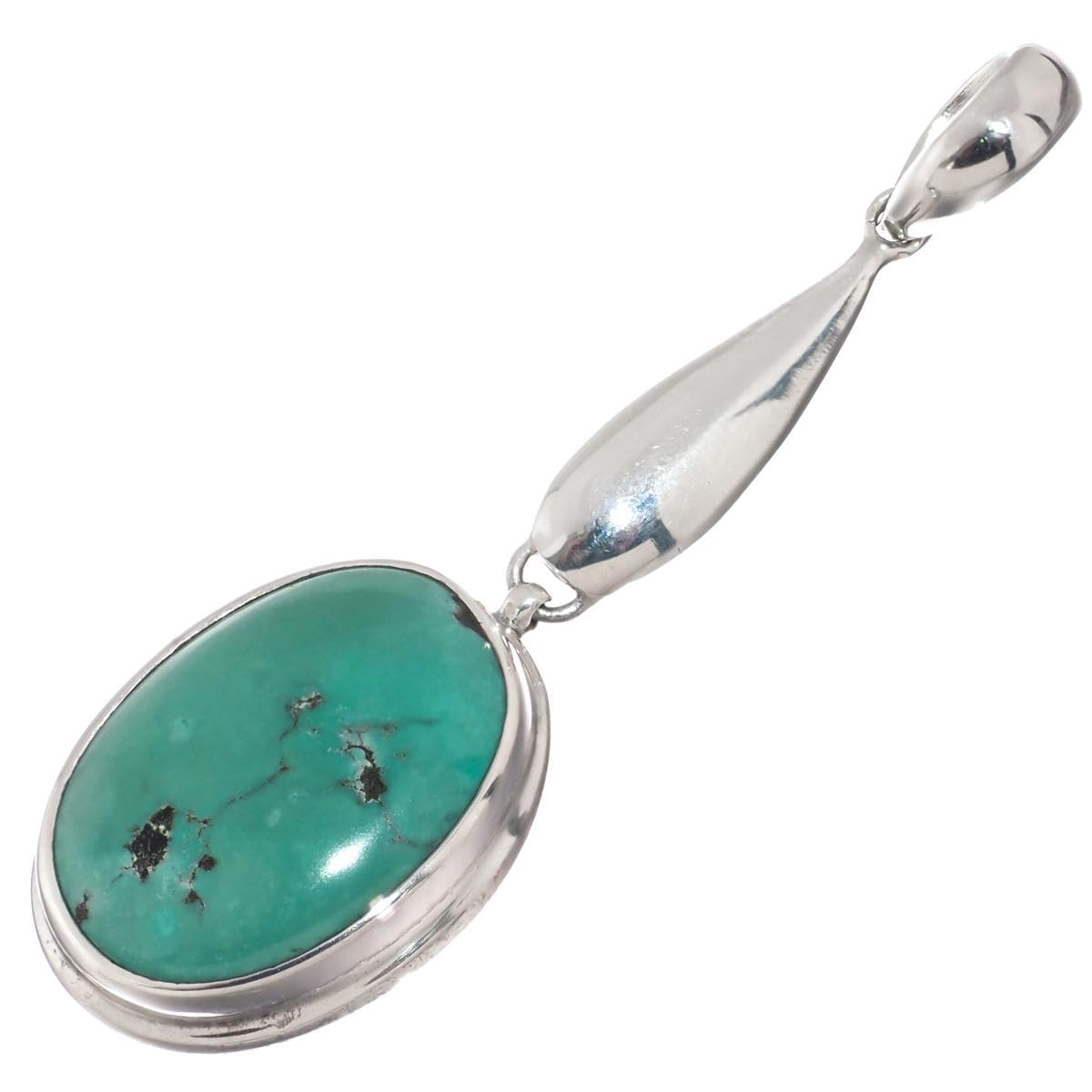 Green Turquoise Bali Filigree 925 Sterling Silver Pendant, 1 3/4" p82055