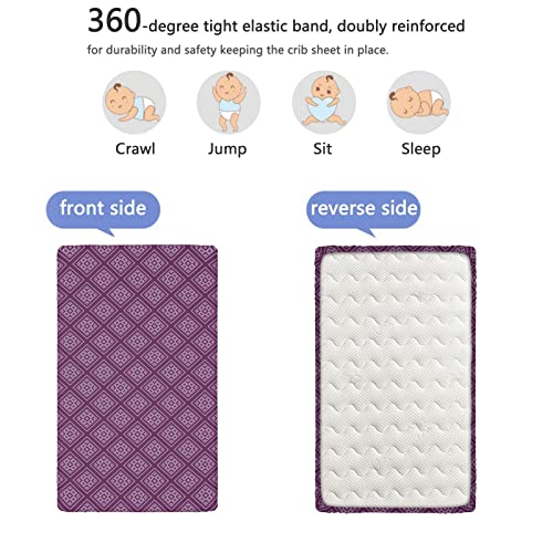 Retro Themed Fitted Mini Crib Sheets,Portable Mini Crib Sheets Soft & Stretchy Fitted Crib Sheet-Crib Mattress Sheet or Toddler Bed Sheet,24β x38β,Purple and Lilac