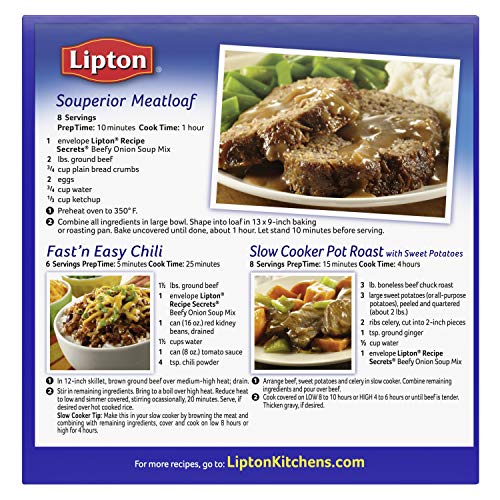 Lipton Soup Recipe Secrets Soup and Dip Mix For a Delicious Meal Beefy Onion Great With Your Favorite Recipes, Dip or Soup Mix 2.2 oz, Pack of 12