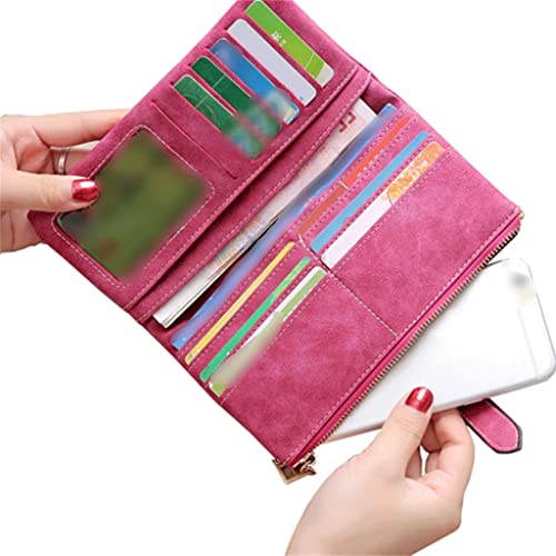 N/A Solid Drawstring Nubuck Leather Zipper Long Women Wallet Phone Wallets Purse Card Holder Clutch (Color : Black, Size : 18 * 9 * 2.4cm)