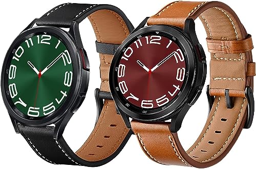 Olytop Galaxy Watch 5 Pro Bands 45mm, Galaxy Watch 6/4 Classic Band 47mm 46mm 43mm 42mm, Samsung Galaxy Watch 6/5/4/Acitve 2 Bands 44mm 40mm, 20mm Leather Wristband Replacement Strap Men, Black+Brown