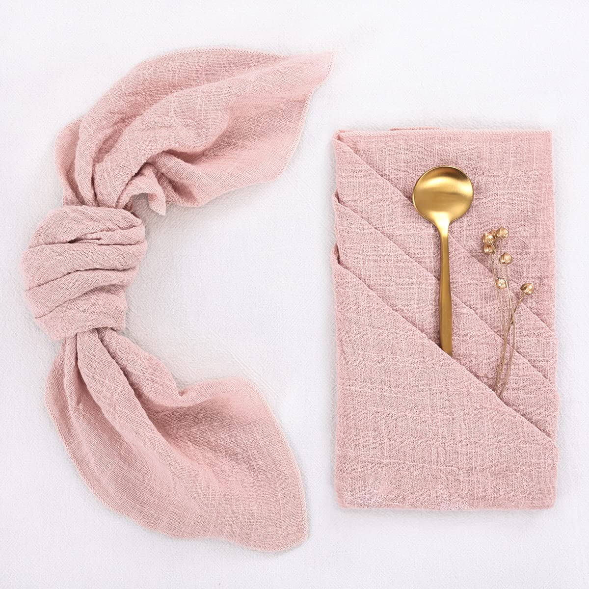 LINXTAR Cheesecloth Gauze Napkins 6 Pack 16x16 Inches Dusty Rose Bulk Vintage Handmade Cotton Cloth Napkins Events Decorative Rustic Soft Boho Dinner Napkins for Parties Wedding Everyday Use