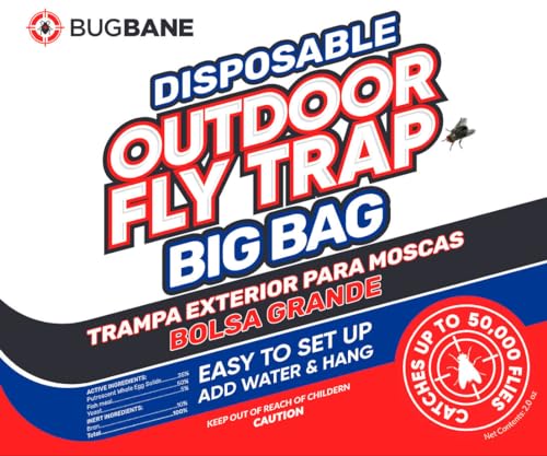 Outdoor Fly Traps. 2 Natural Pre-Baited Fly Bags - Disposable Big Bag Fly Trap Bag Fly Catchers. Stable Horse Ranch Fly Trap. Disposable Outdoor Hanging Fly Killer