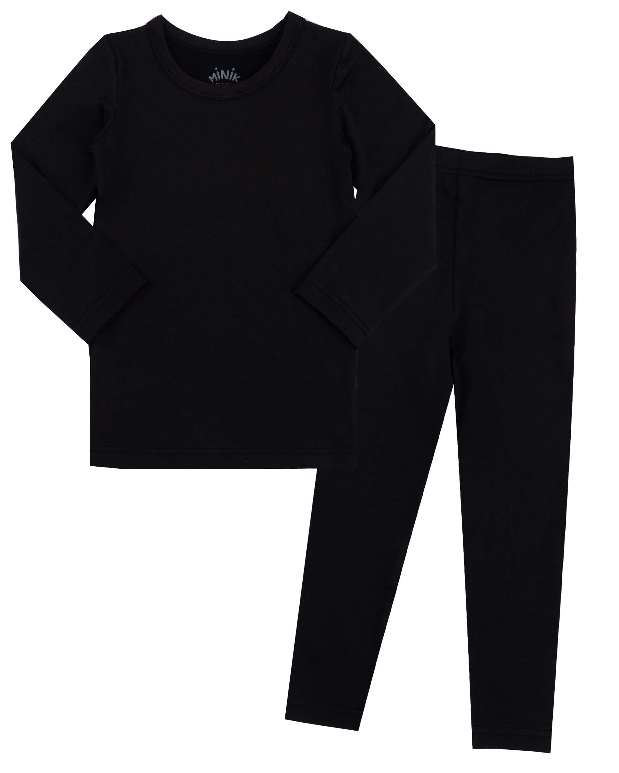 MiNi-K Toddler Boys Girls Fleece Lined Soft Thermal Underwear Base Layer Long John Set Pajamas (Solid Black, 3T)