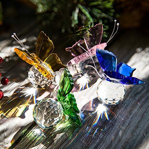 H&D HYALINE & DORA Crystal Flying Butterfly with Crystal Ball Base Figurine Collection Cut Glass Ornament Statue Animal Collectible Pack of 4