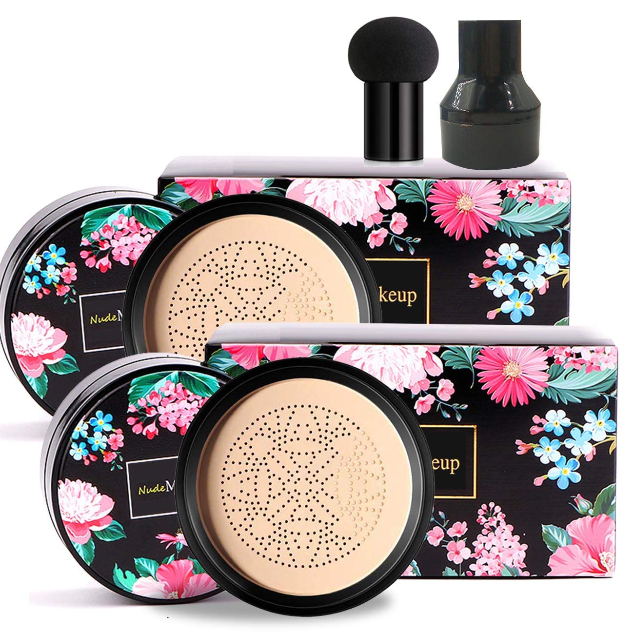 KWOLYKIM 2 Pack Mushroom Head Air Cushion BB Cream, Concealer Lasting Nude Makeup Moisturizing Brightening Pigment CC Liquid Foundation