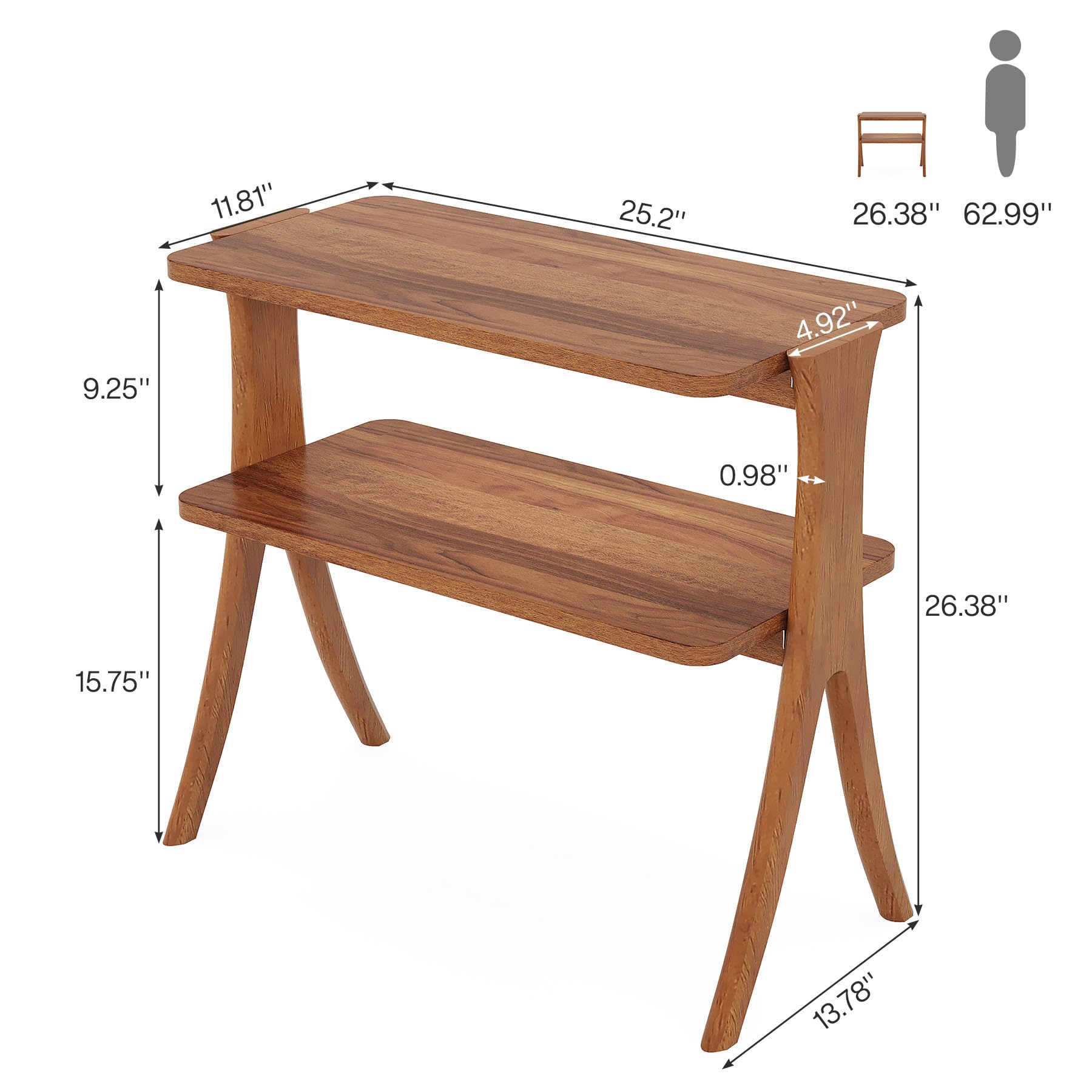 Tribesigns Narrow Side Table for Living Room, Farmhouse End Table with 2-Tier Storage Shelf and Solid Wood Legs, Slim Modern Bedside Table Nightstand for Bedroom, Small Spaces, Entryway, Walnut (2)