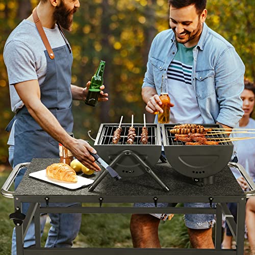 Outdoor Grill Table with Storage for Patio,Double-Shelf Movable Kitchen Cart Island Table on Wheels with Grill Mats,20" x 32" Multi-Functional Heavy Duty Kitchen BBQ Food Prep Table for Grill