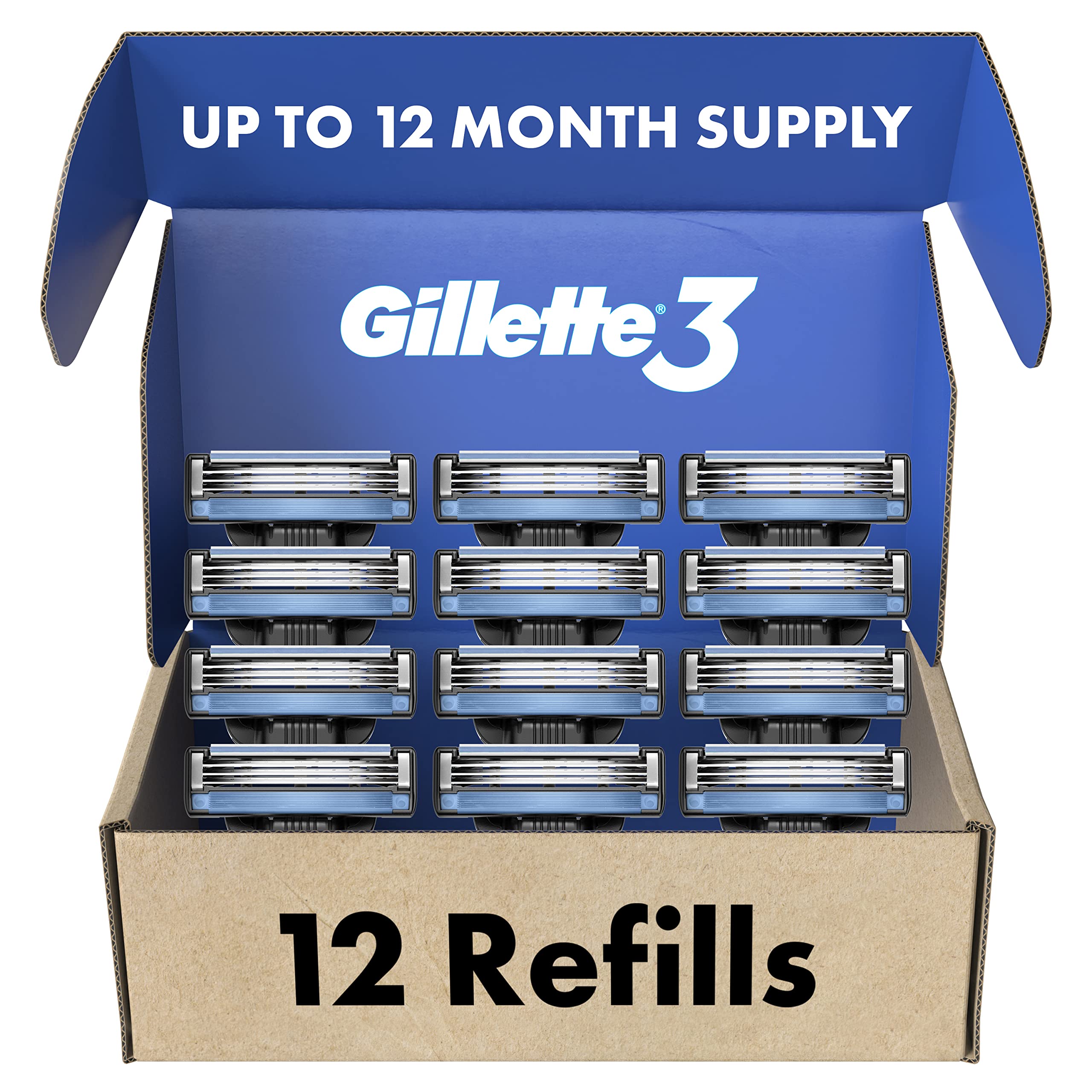 Gillette3 Men's Razor Blades, 12 Blade Refills