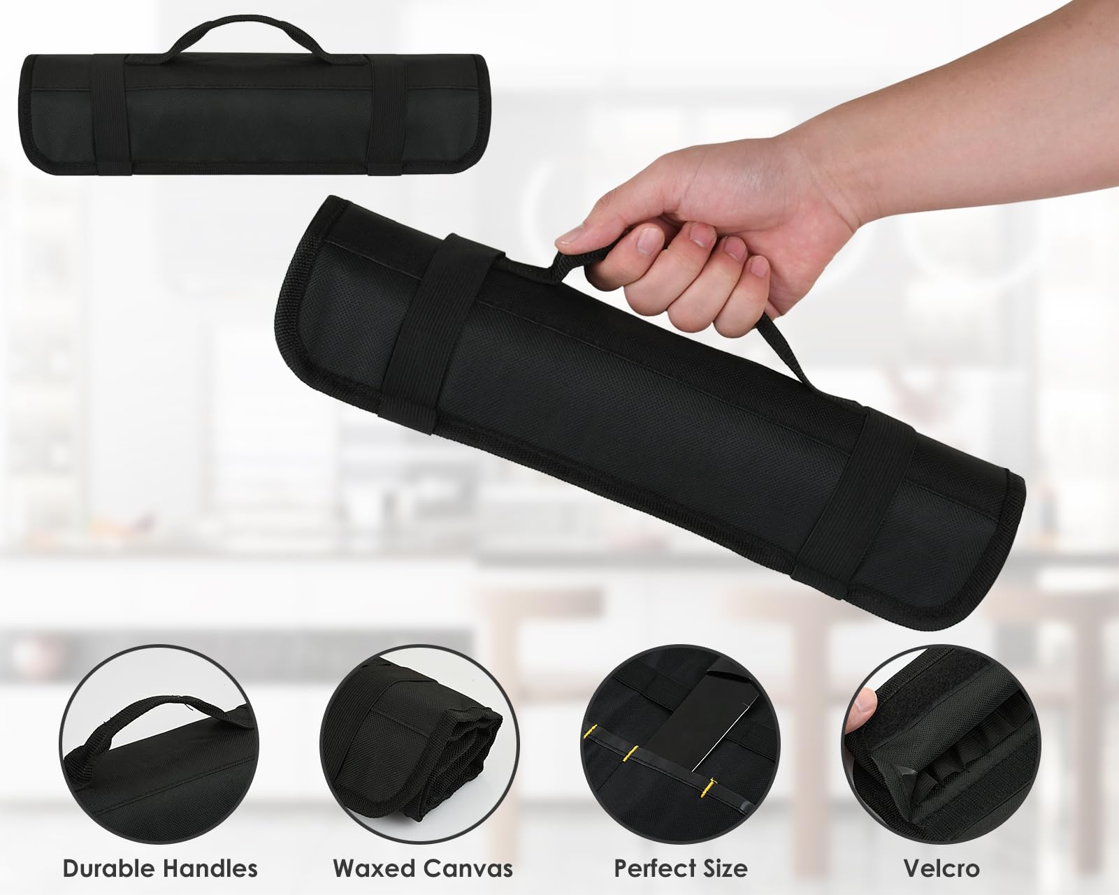Victhur Knife Roll 10 Slots Plus 1 Pocket Canvas Chef Knife Bag for Meat Cleaver, Knife Hone, Utensils and Kitchen Tools Up to 12”(Bag Only)