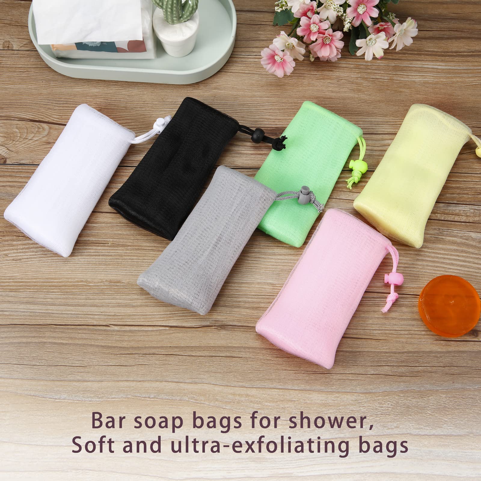 Refongyabo 6 Pack Exfoliating soap pouch and 13 lbs Waterproof Transparent Hooks.Soap bags for shower. Foaming net soap bag. Soap on the rope. 6 Colors (6 Colors)