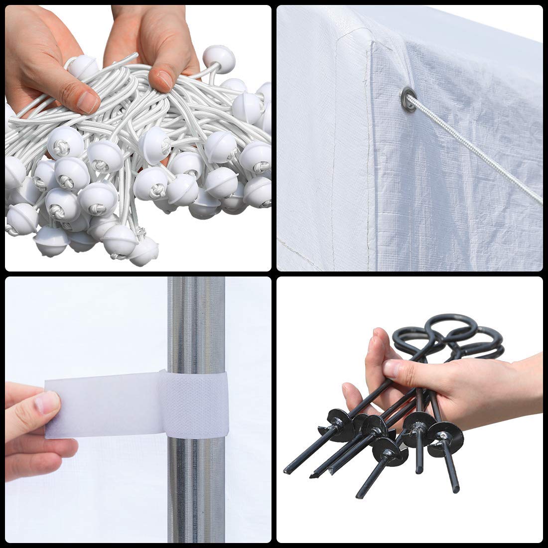 PEAKTOP OUTDOOR 12'x20' Heavy Duty Carport, Portable Car Canopy, Garage Tent, Boat Shelter with Reinforced Triangular Beams and Ground Bar, Grey