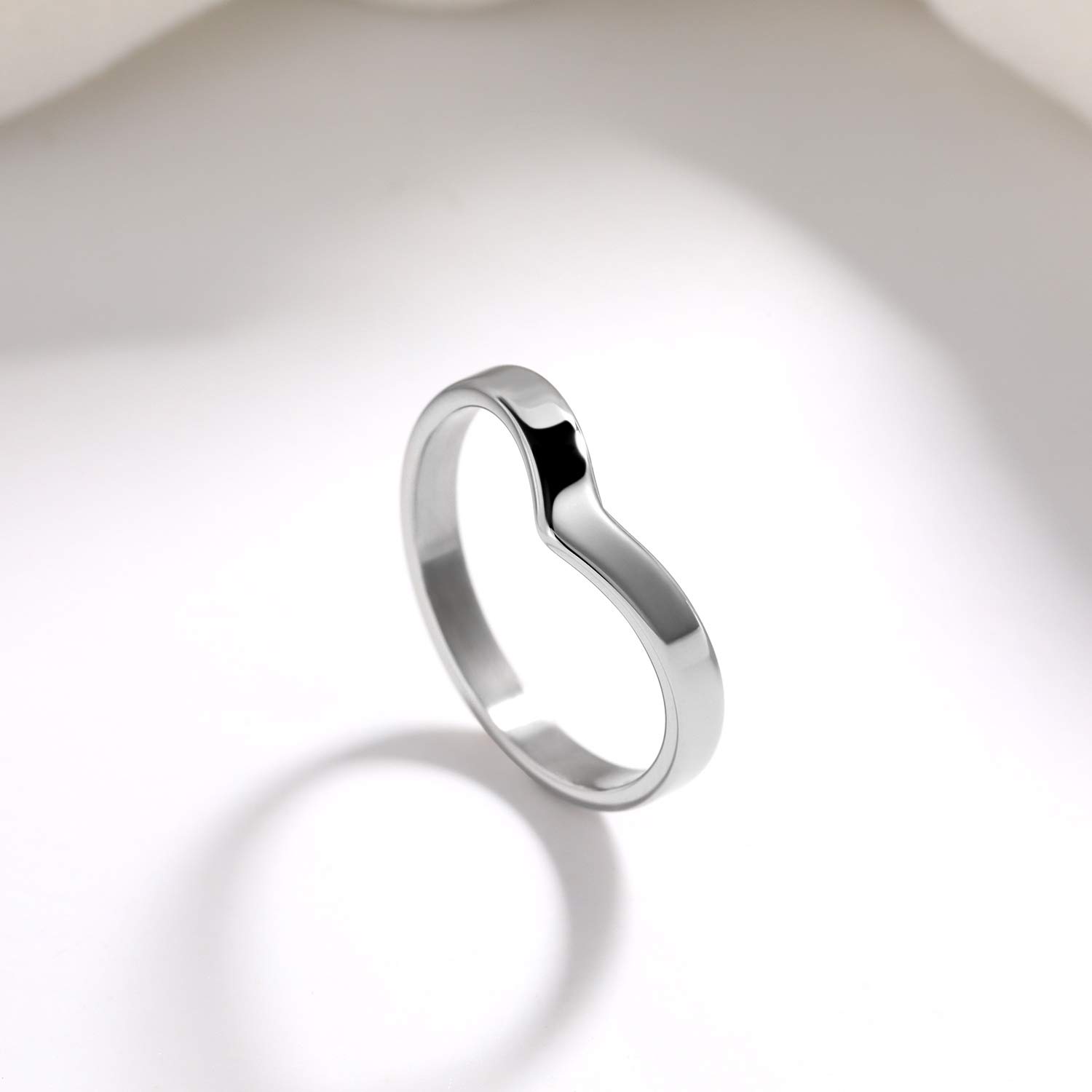 Greenpod 3mm Stainless Steel Ring for Women Silver V Shaped Chevron Wedding Band Thumb Statement Ring Size 9.5
