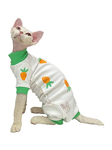 Sphynx Hairless Cat Clothes Autumn Cotton T-Shirts Four Leg Jumpsuit Base Shirts High Collar Pullover Cute Pattern Kitten Shirts Pet Clothes (L(6.6-8.8lbs), Carrot)