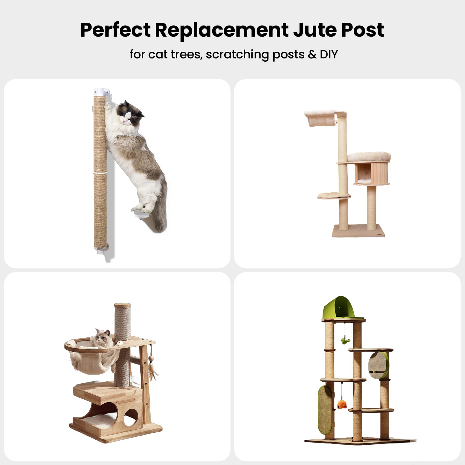 SVD.PET Cat Scratching Post Replacement, 17” x 2.95” Jute Rope Cat Tree Replacement Post, Refill Scratcher Posts with M8 Screws for Indoor Cat Tree, Cat Tower and DIY Cat Scratcher (2PCS)