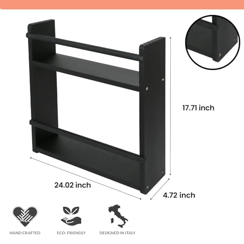 YLYHSST Nursery Floating Shelves 24 Inch Solid Wood Bookshelf, Suitable for Kids Room, Nursery. Double Decker Toys Storage, Kitchen Spice Rack, Black