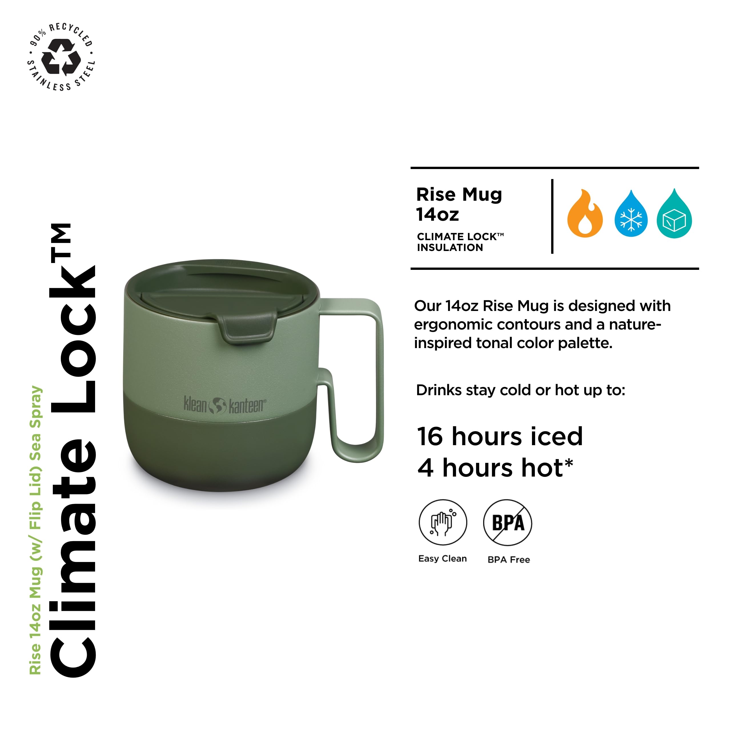 Klean Kanteen Rise 14oz Mug - Stainless Steel with Flip Lid - Sea Spray