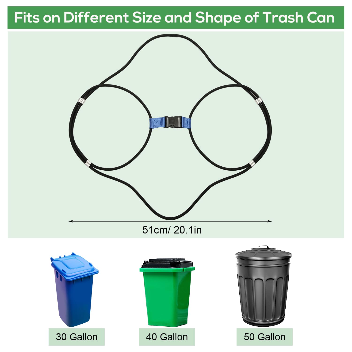 XIHIRCD Trash Can Lock, Lid Lock for 30-50 Gallon Outdoor Garbage Cans Heavy Duty Elastic Garbage Bin Bungee Cords for Animals, Squirrels, Dogs, Raccoons, Keeps Trash Secure