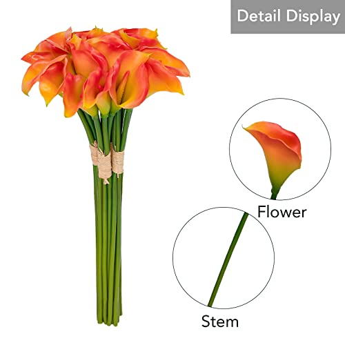 Softflame Artificial/Fake/Faux Flowers - Calla Lily Bunches Orange Color, Pack of 4, Totally 20 Heads, for Wedding, Home, Party, Restaurant