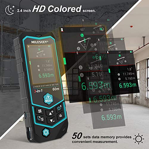 MiLESEEY R2B 200ft Laser Measure Tool with Built-in Wheel for Curved Measure, Digital Measuring Tape with Angle Sensor, Pythagorean, Point to Point, Area and Volume Measure