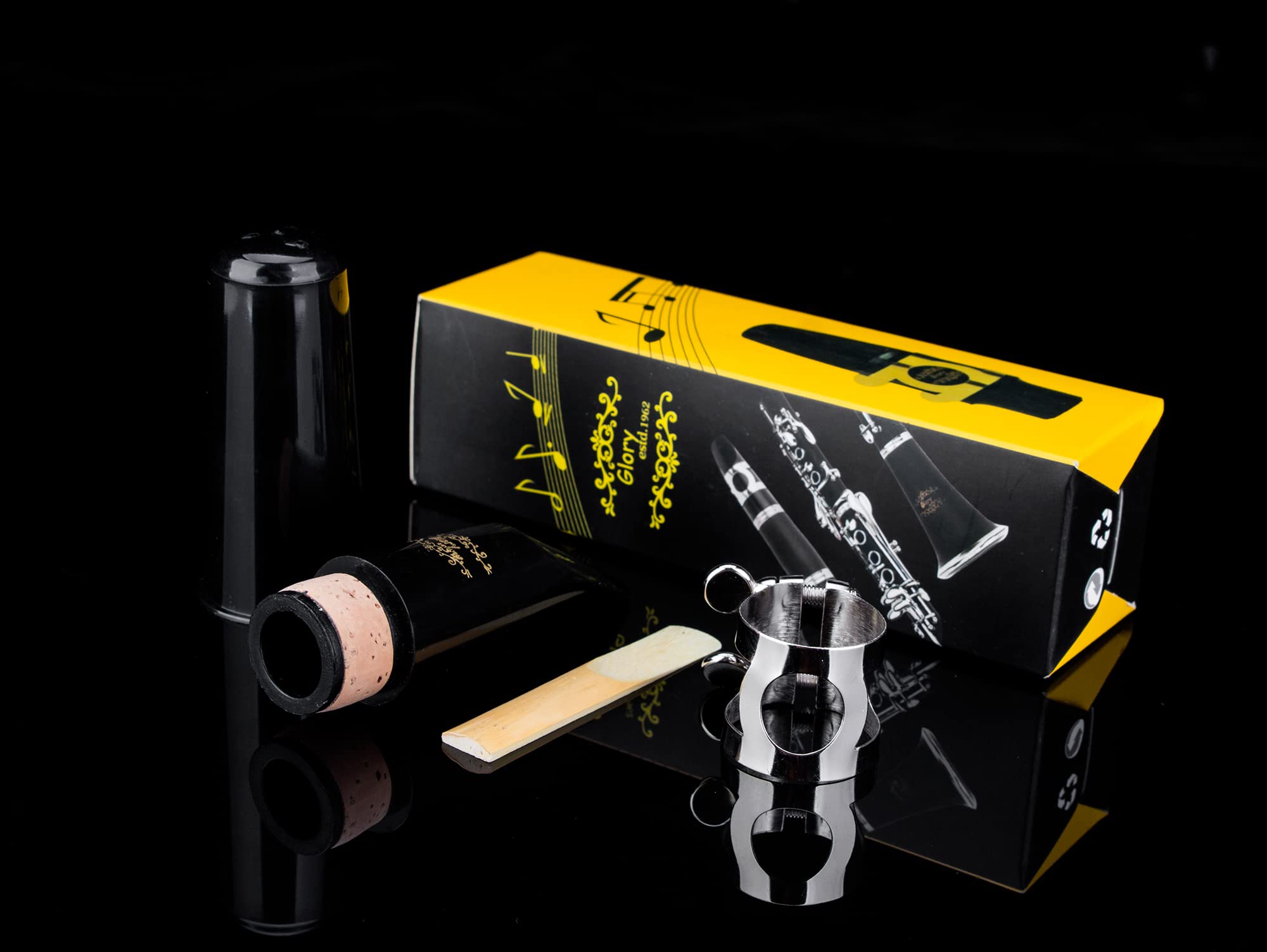Glory Clarinet Mouthpiece Kit with Ligature,one Reed and Plastic Cap~black, Click to See More Colors
