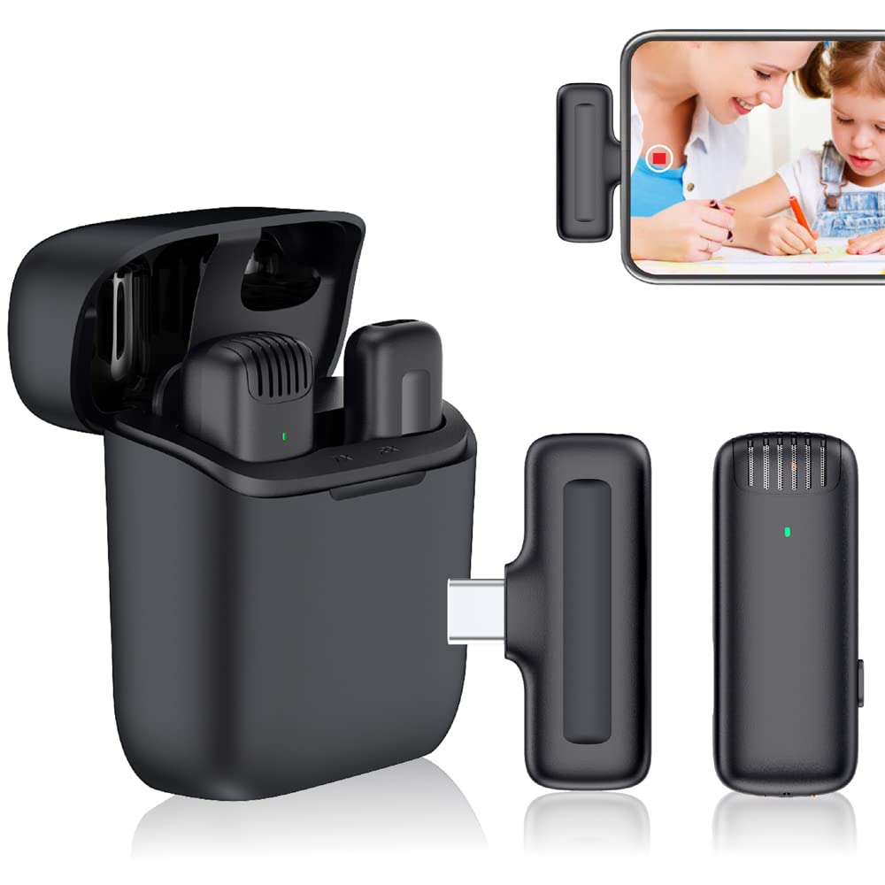 Mayvilife Wireless Lavalier Microphone Compatible with USB-C Smart Phone Video Recording, Wireless Clip Mic with Charging case for TikTok YouTube Live Stream Vlog