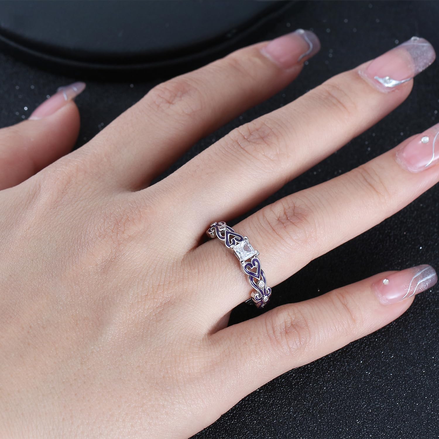Ginger Lyne Collection Cherri Purple Princess Cut Engagement Wedding Band Bridal Set