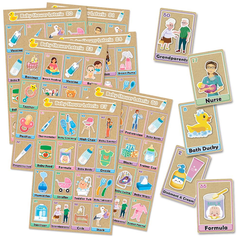 More Fiesta Baby Shower Bingo Game in English for 30 Players