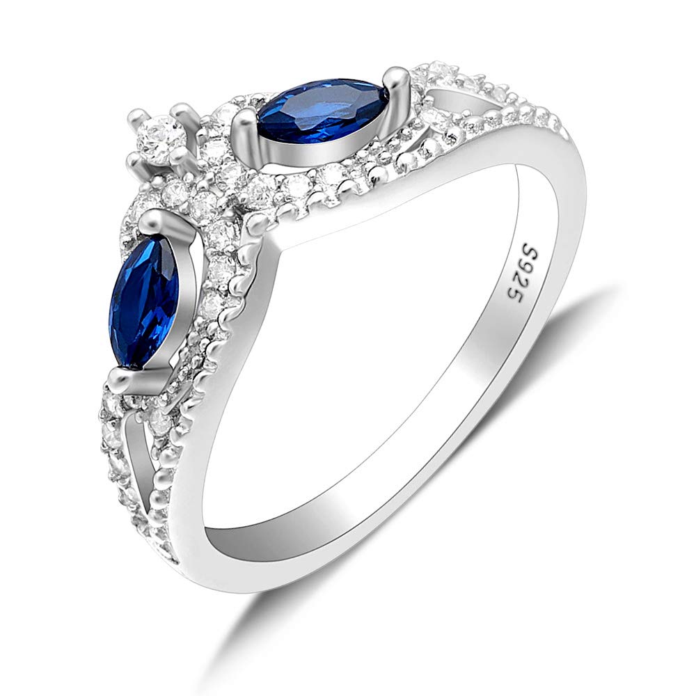 Ginger Lyne Collection Ansley Sterling Silver Anniversary Wedding Band For Women Crown Style Ring Enhancer Marquise Blue and Clear Accents Cubic Zirconia