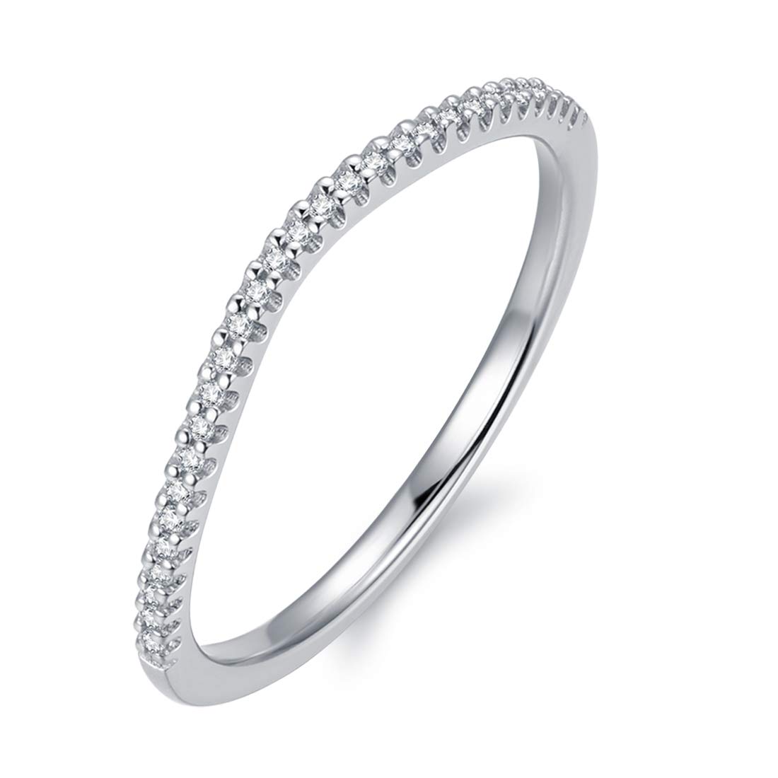 HAFEEZ CENTER 1.5mm V Shaped Chevron Sterling Silver Ring (White-Gold, 8)