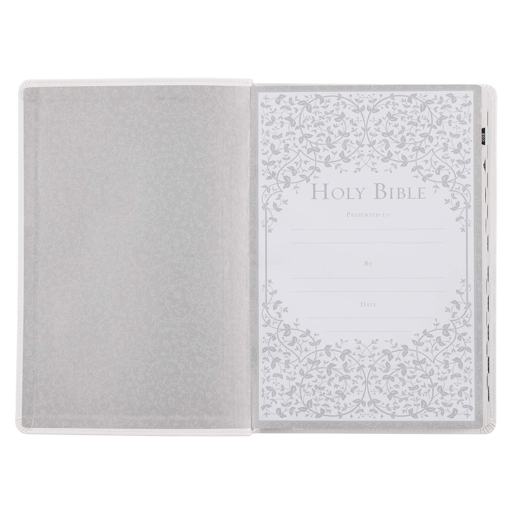 Personalized KJV Holy Bible, Thinline Large Print Faux Leather Red Letter - Thumb Index & Ribbon Marker, King James Version, White, Baptism, Graduations, wedding, confirmation king james version,