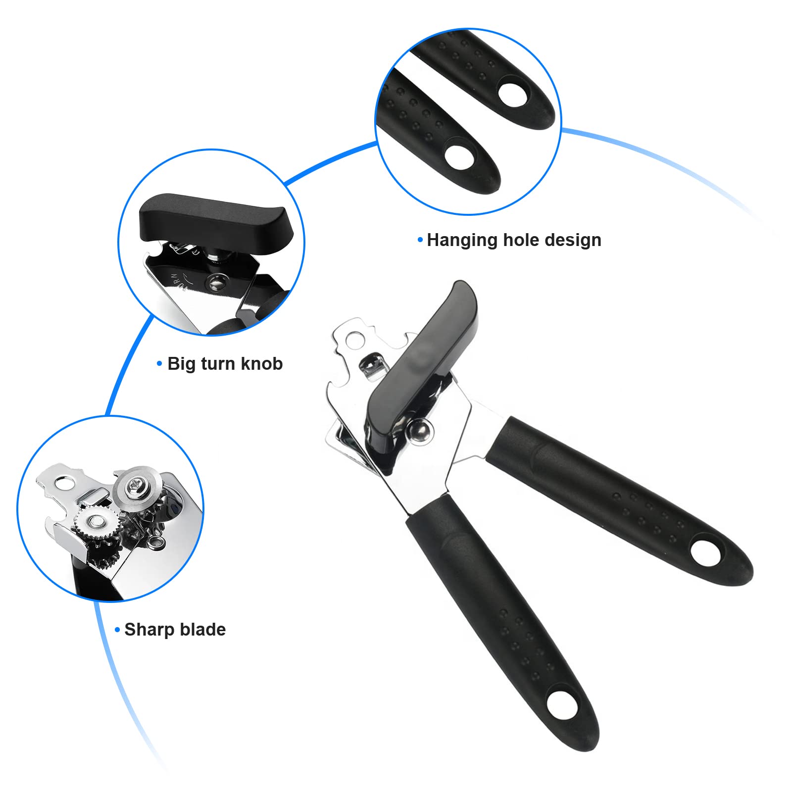 Multifunction Can Opener, K4 Stainless Steel Handheld Can Openers, Tin Can Opener with smooth and comfortable safety handle, Can Opener with Effortless Large Knob for Seniors with Arthritis