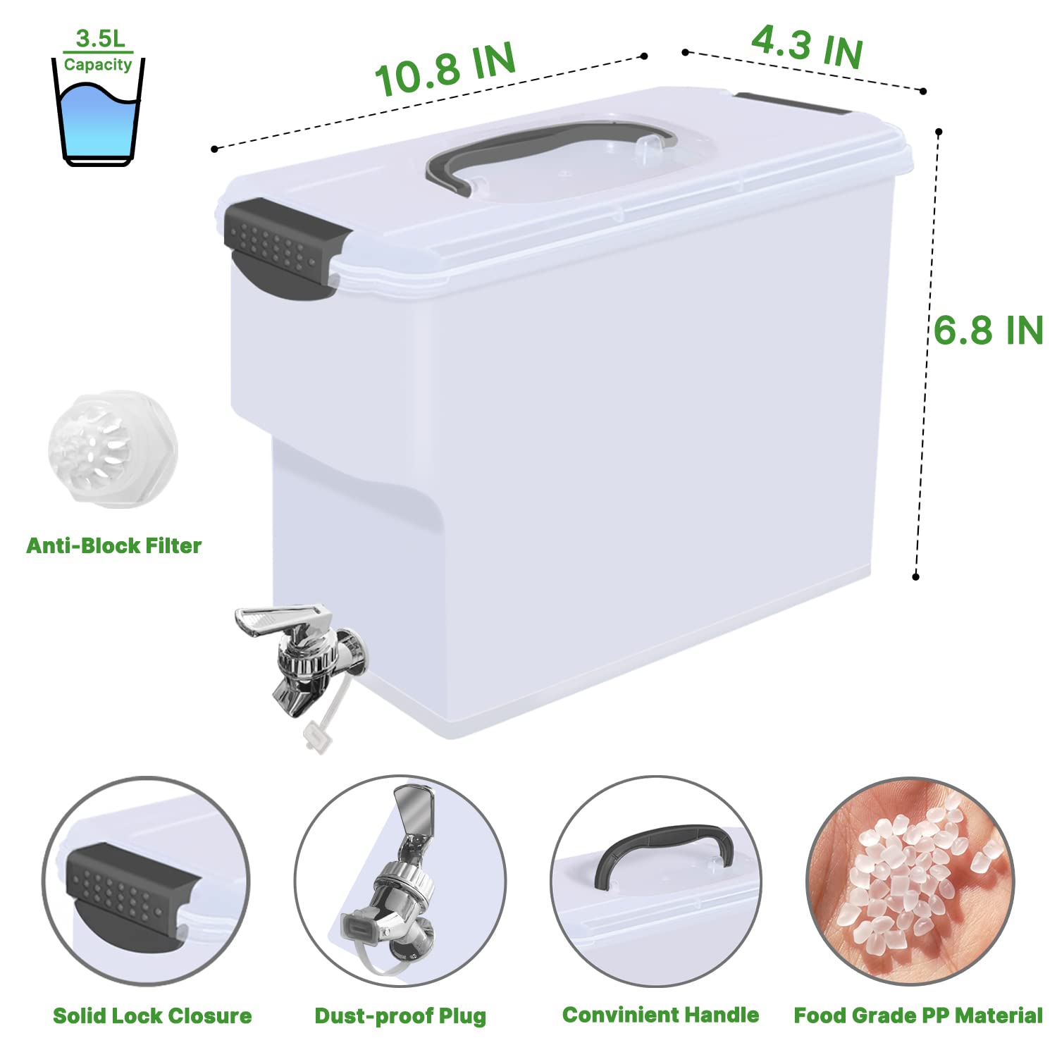 KITHOUSE Drink Dispenser For Fridge, 3.5L/0.9Gallon 3 Pack PP Plastic Beverage Dispenser Water Container with Faucet Handle 4 Cups Water Lemonade Juice Milk Dispenser